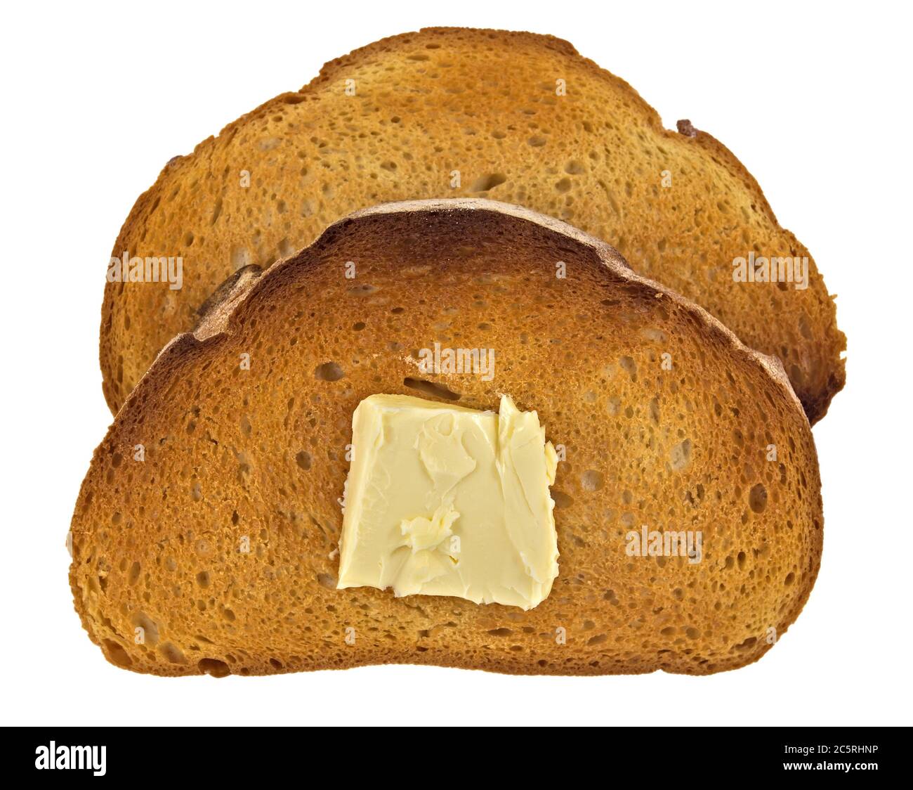 White bread toast with butter isolated on white. Clipping path included ...