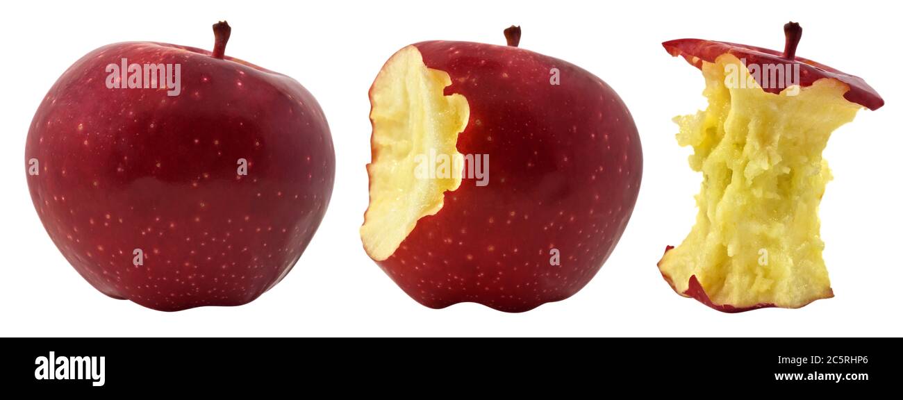 Three phases of apple being eaten isolated on white. Clippng path ...