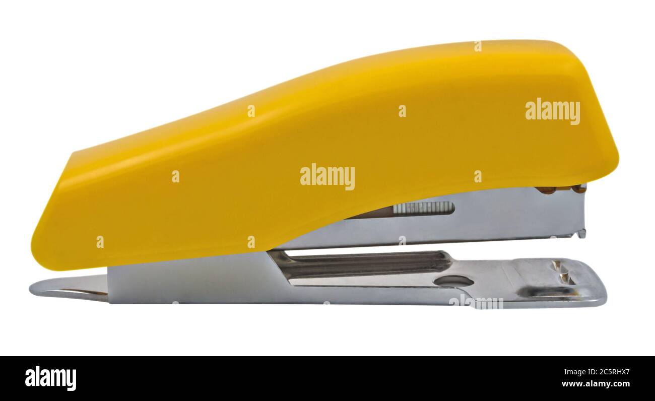 Yellow stapler isolated on white. Clipping path included Stock Photo ...