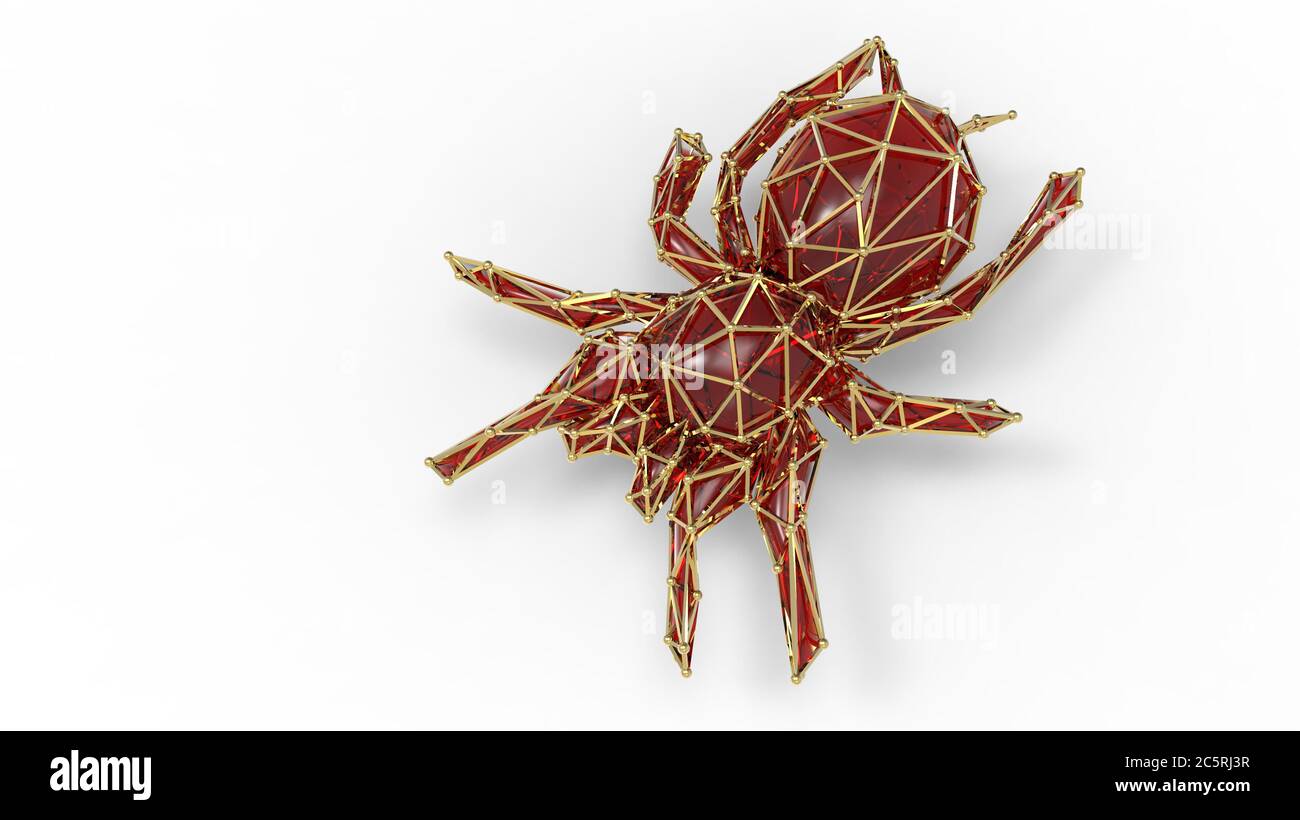 3d render of shiny luxury crystal sapphire tarantula with edges framed ...