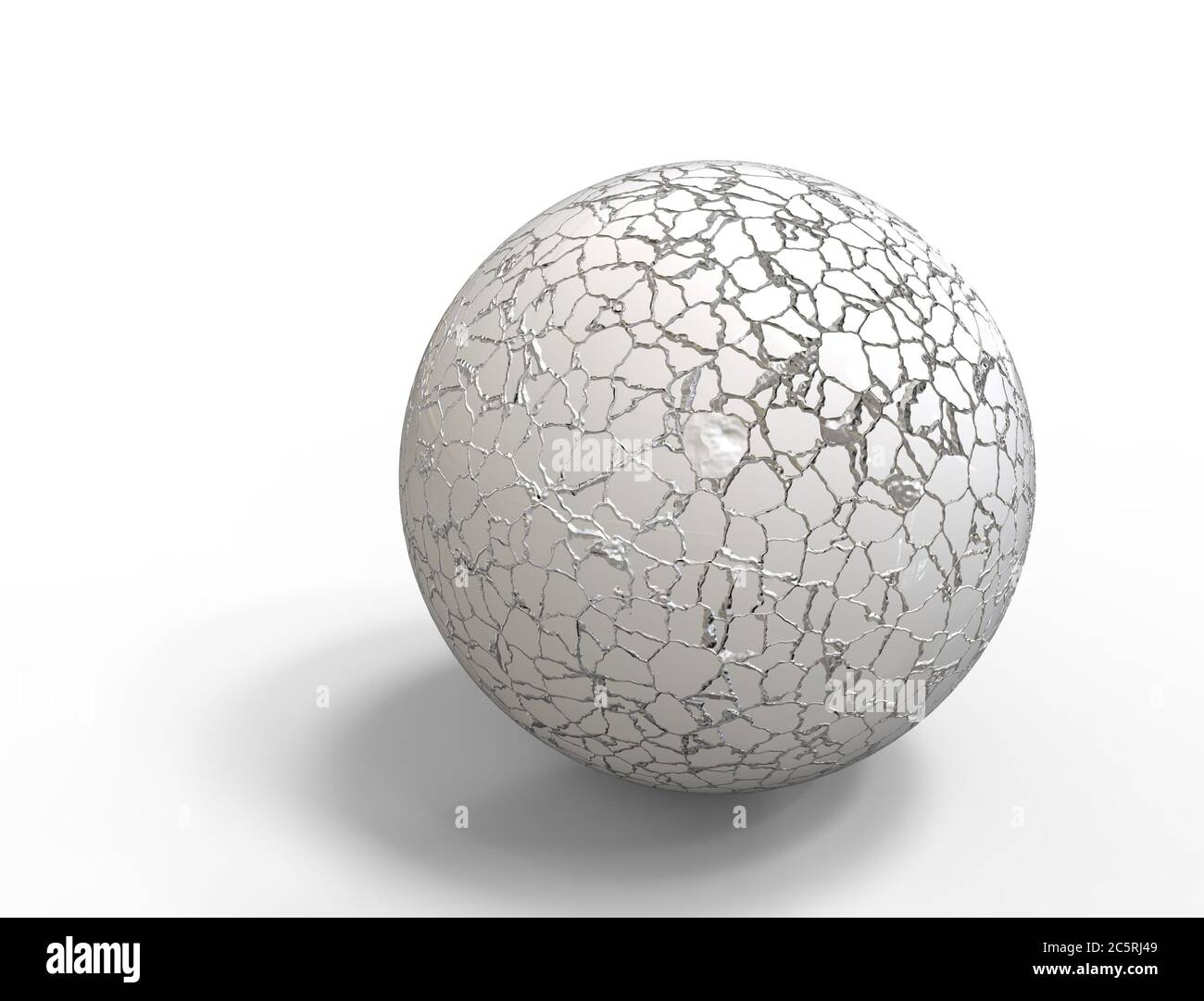 3D digital render of metal sphere with reflection isolated over white ...