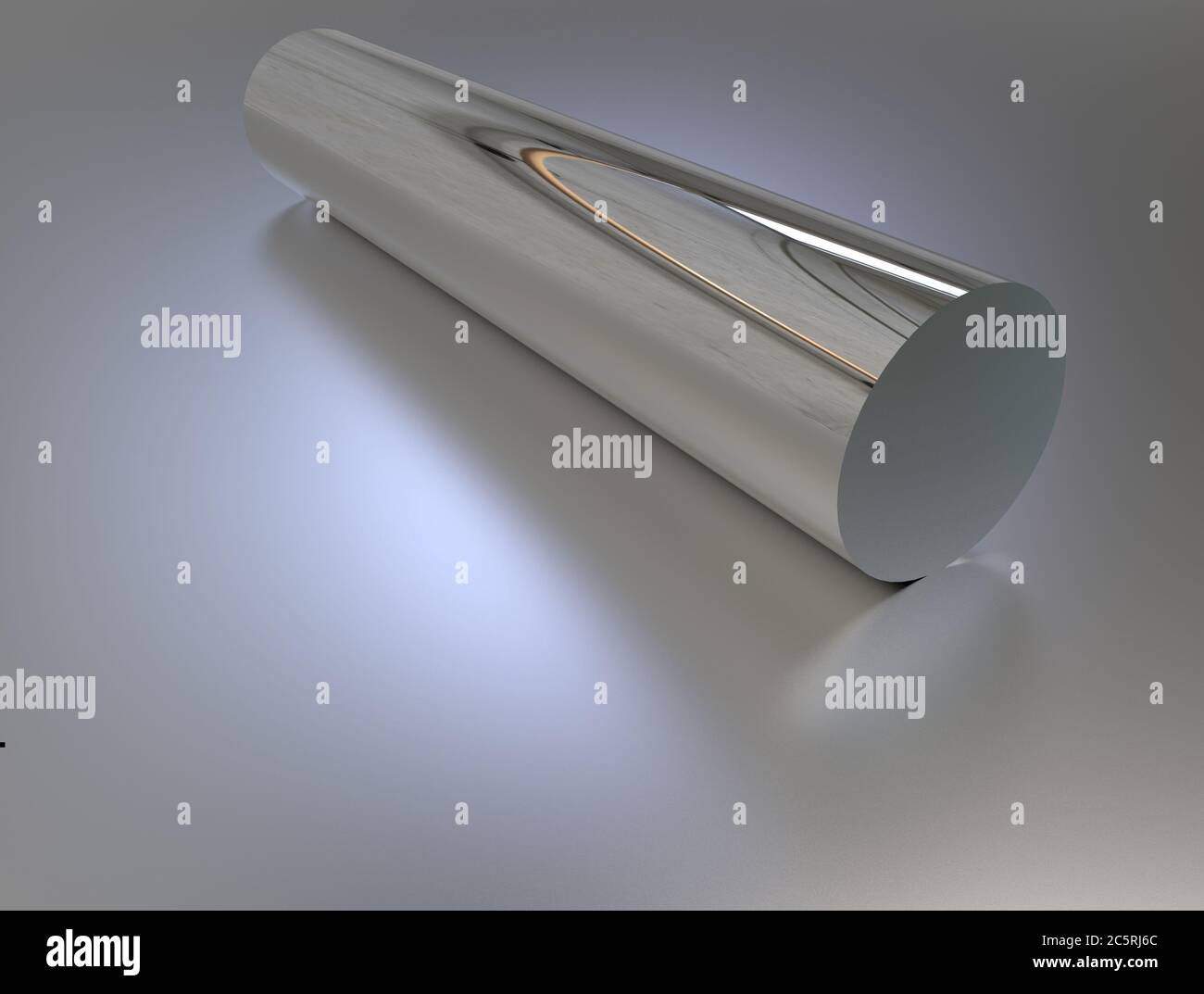 3d rendering of steel metal pipe on gray background with reflection ...