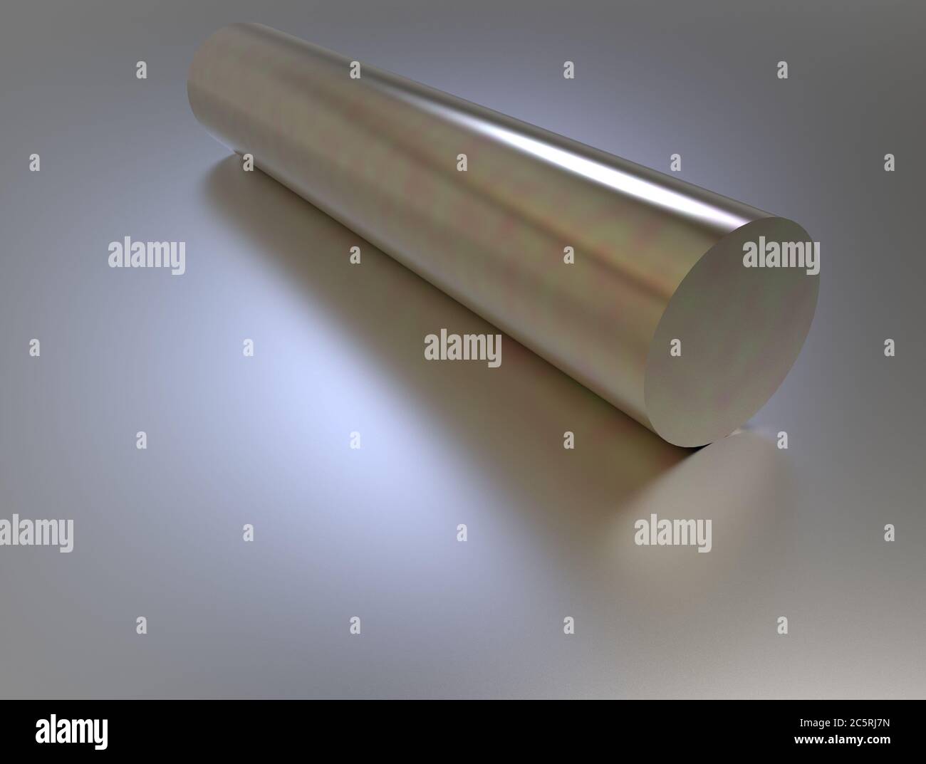 3d rendering of gold metal pipe on gray background with reflection ...