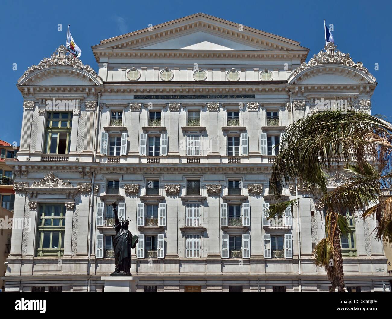 Front facade of the Opera house with statue of Liberty in city of Nice ...