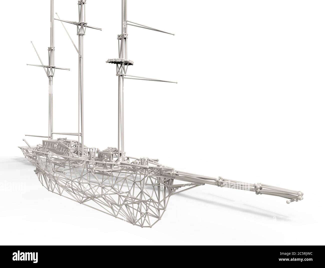 boat polygonal structure and wireframe lattice mesh. 3d render ...
