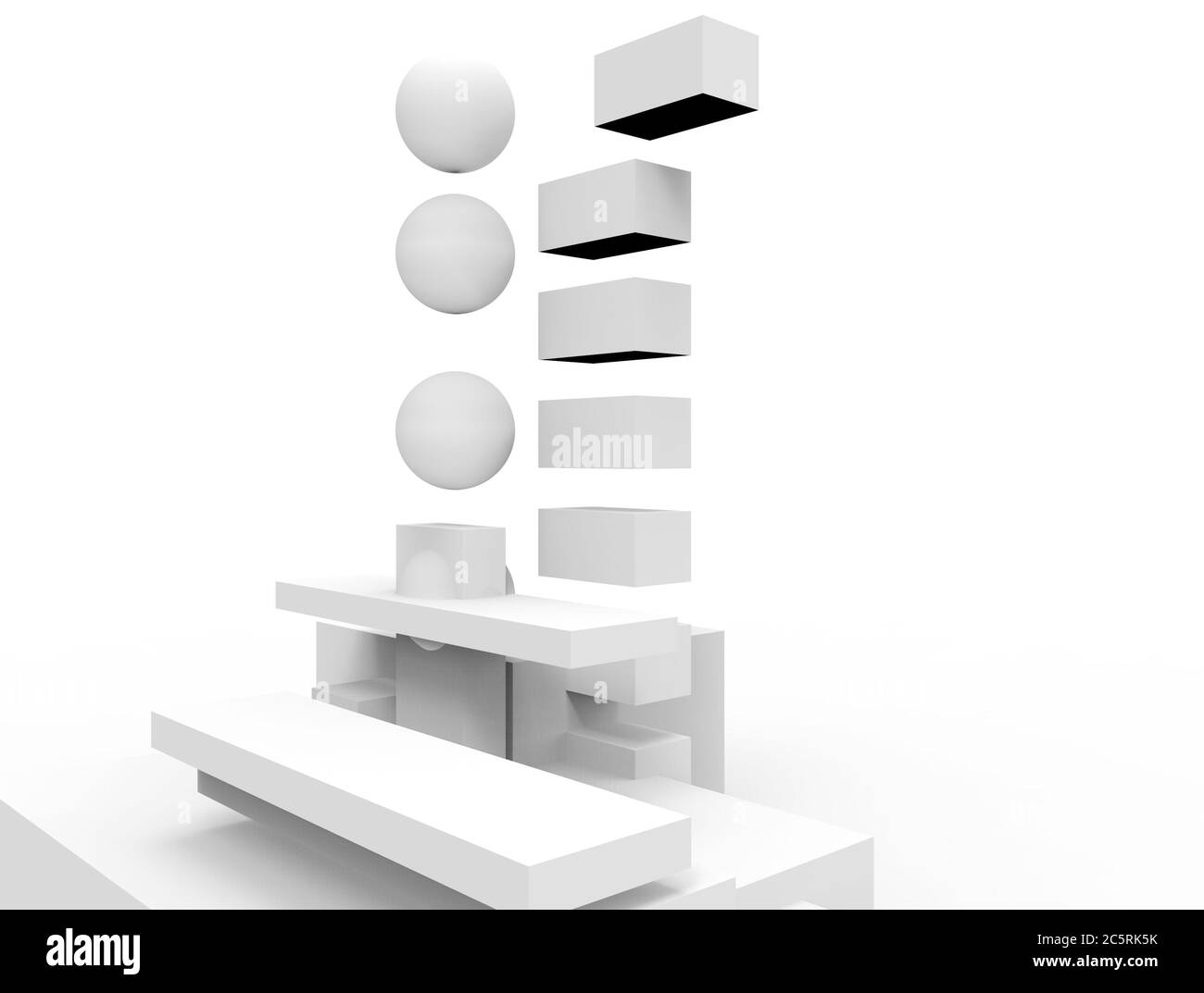 3D render - model of white cubes and sphere isolated on white Stock ...