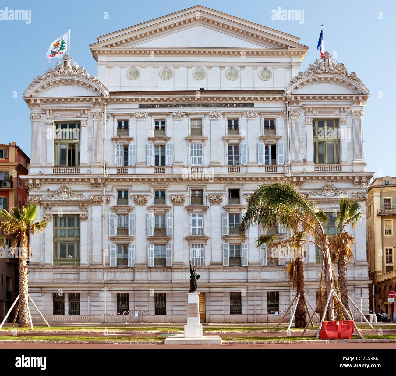 Front facade of the Opera house with statue of Liberty in city of Nice ...