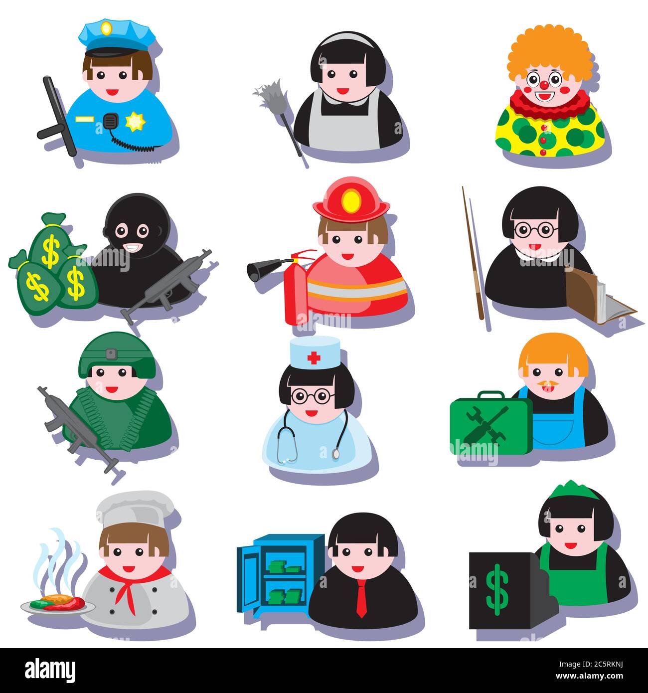 icons set of people of different professions on a white isolated ...