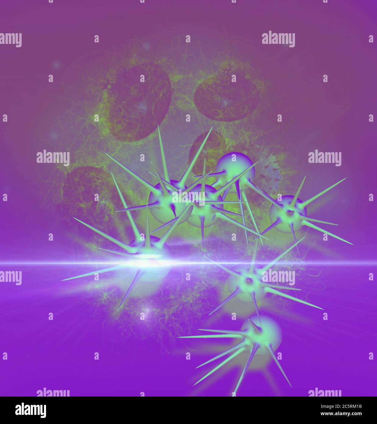 Digital 3d illustration of cancer cells in color background and optical ...