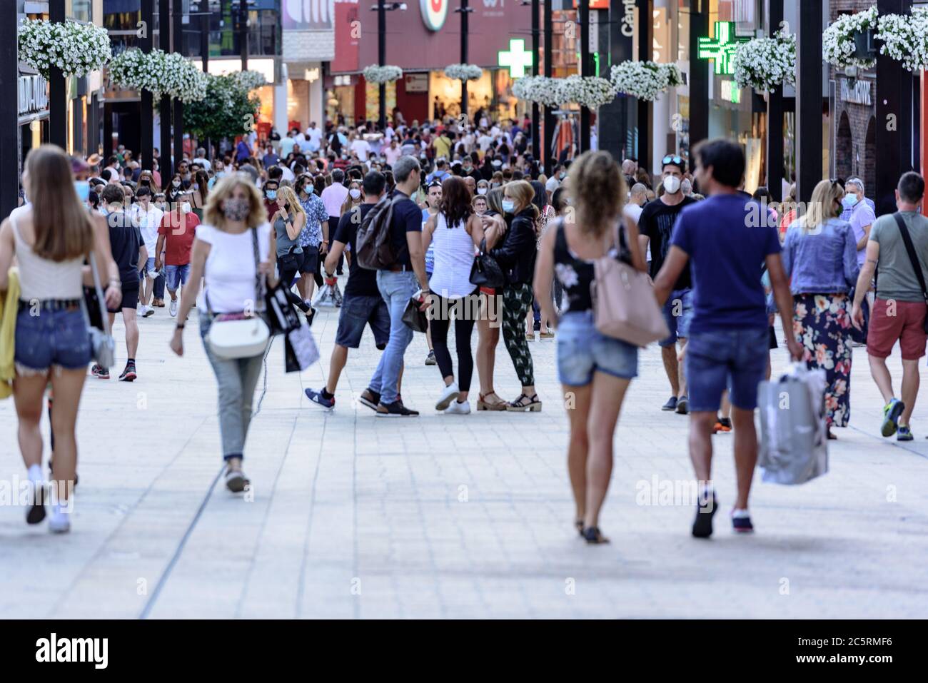 Andorra La Vella, Andorra : 2020 July 06 : People Walk in the Comercial ...
