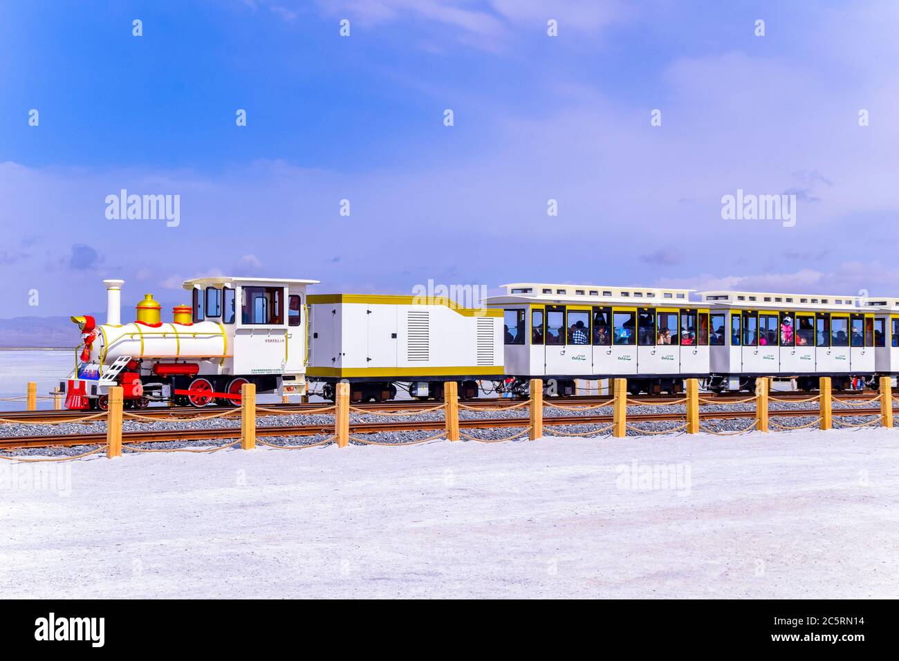 Freight train track go through Chaka Salt Lake,Qinghai province,China ...
