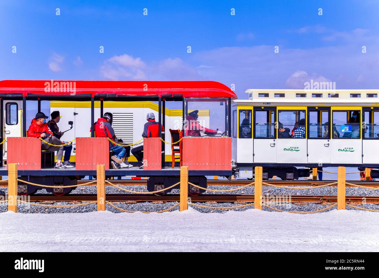 Freight train track go through Chaka Salt Lake,Qinghai province,China ...