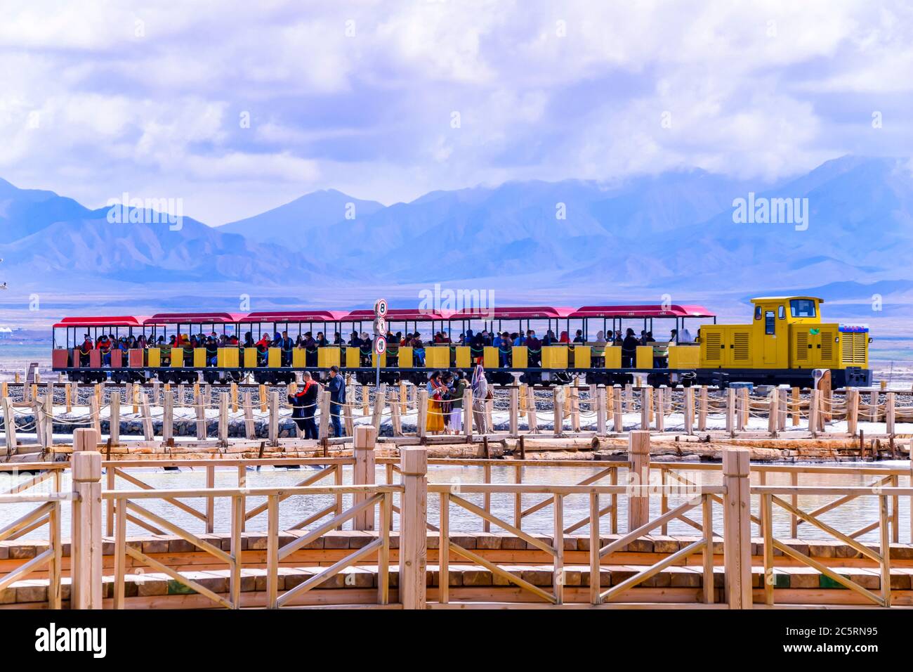 Freight train track go through Chaka Salt Lake,Qinghai province,China ...