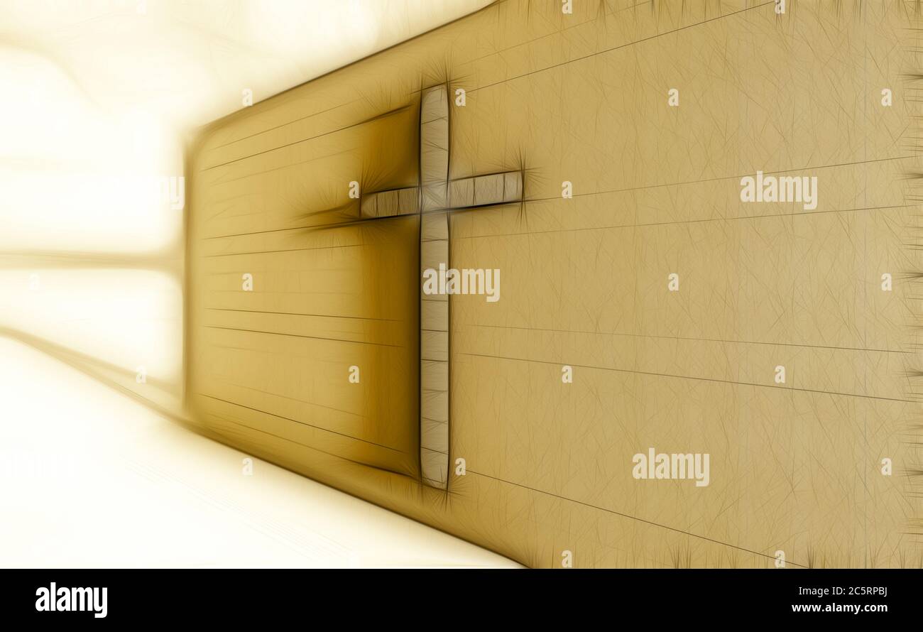 Cross on the wall made in 3d software Stock Photo - Alamy