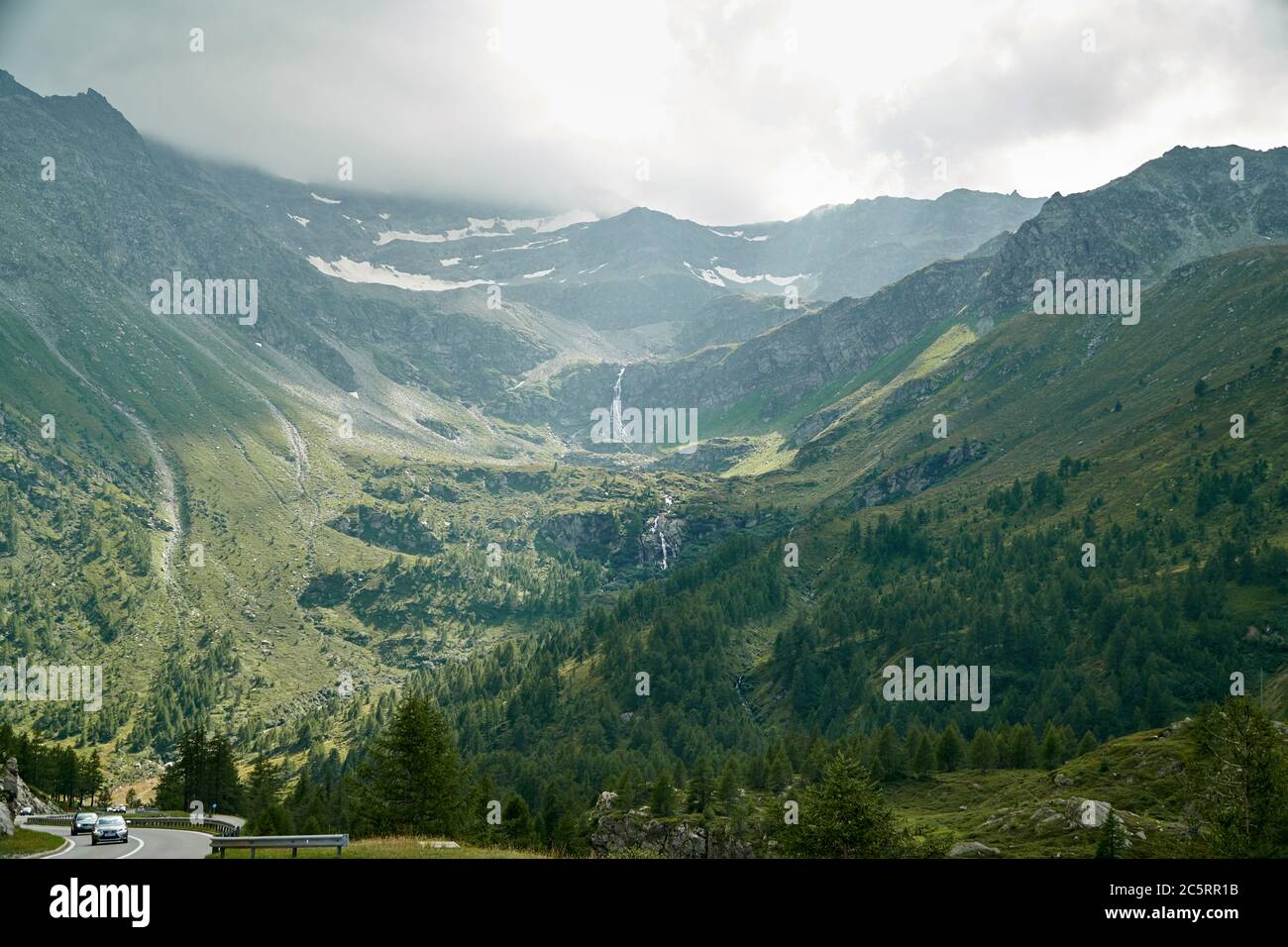 Simplon Pass Valley with Waterfall Stock Photo - Alamy