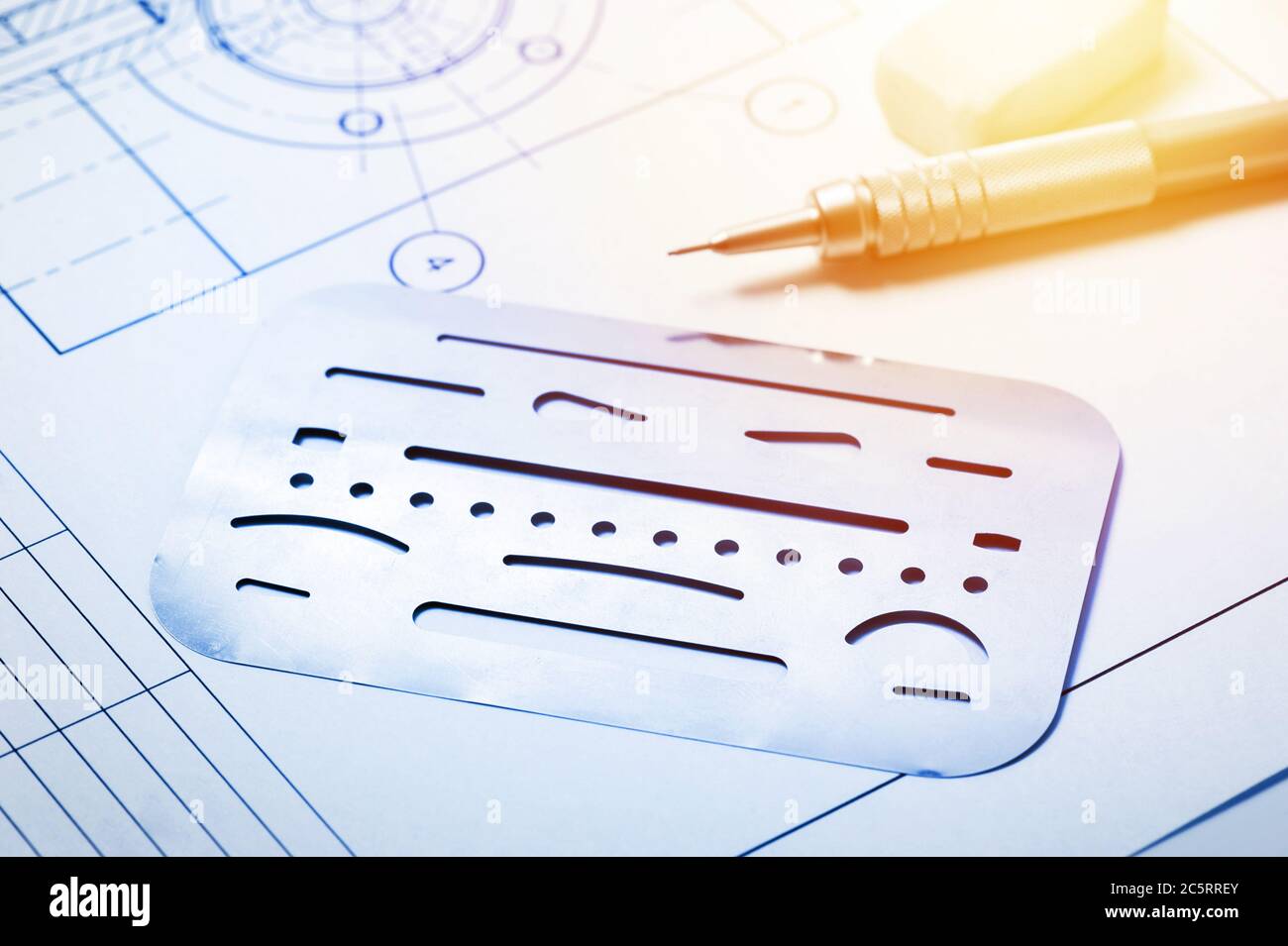 stainless steel erasing shield, tool for industrial drawing Stock Photo ...