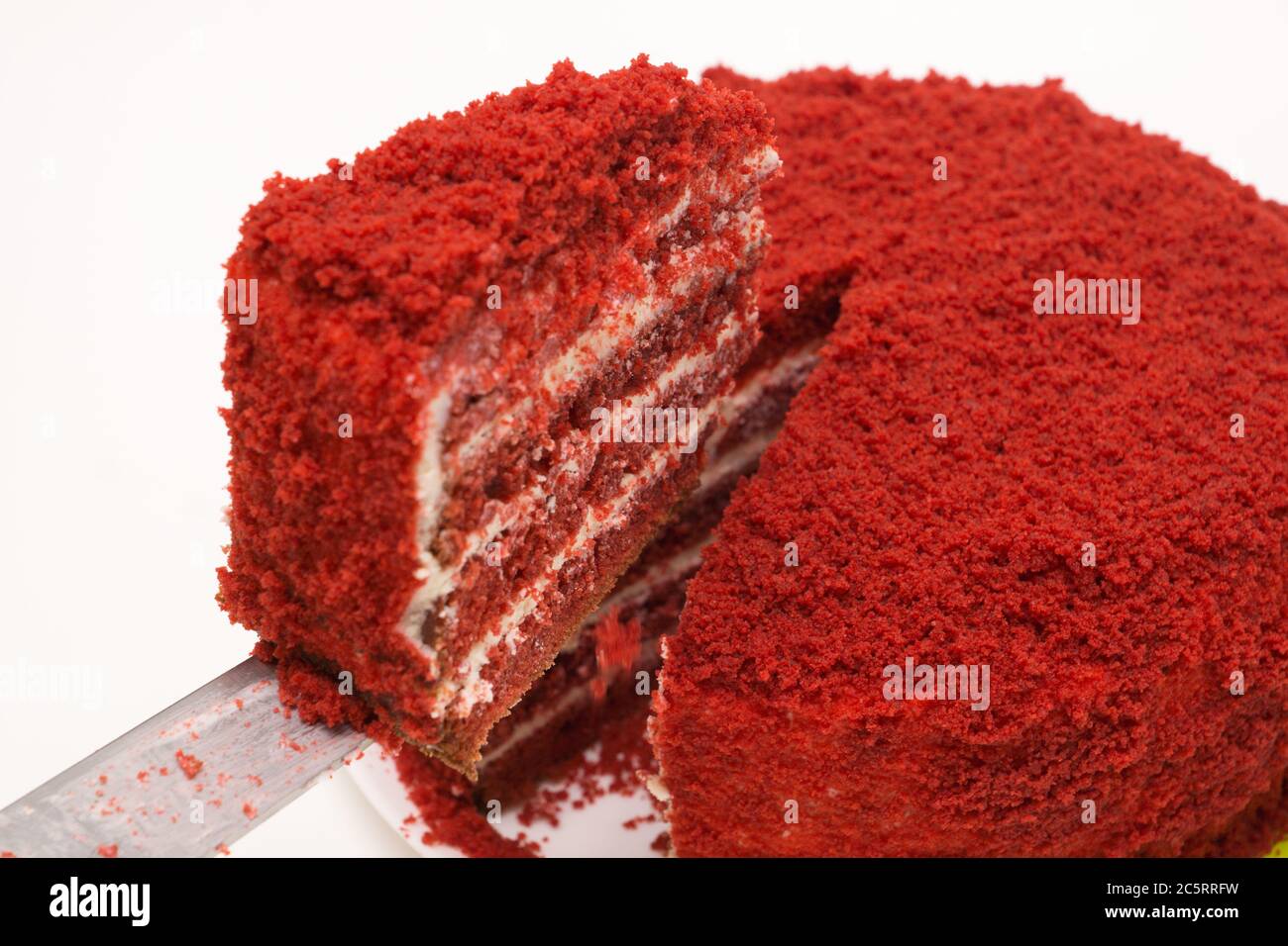 bright red cake called red velvet isolated on a white background Stock ...