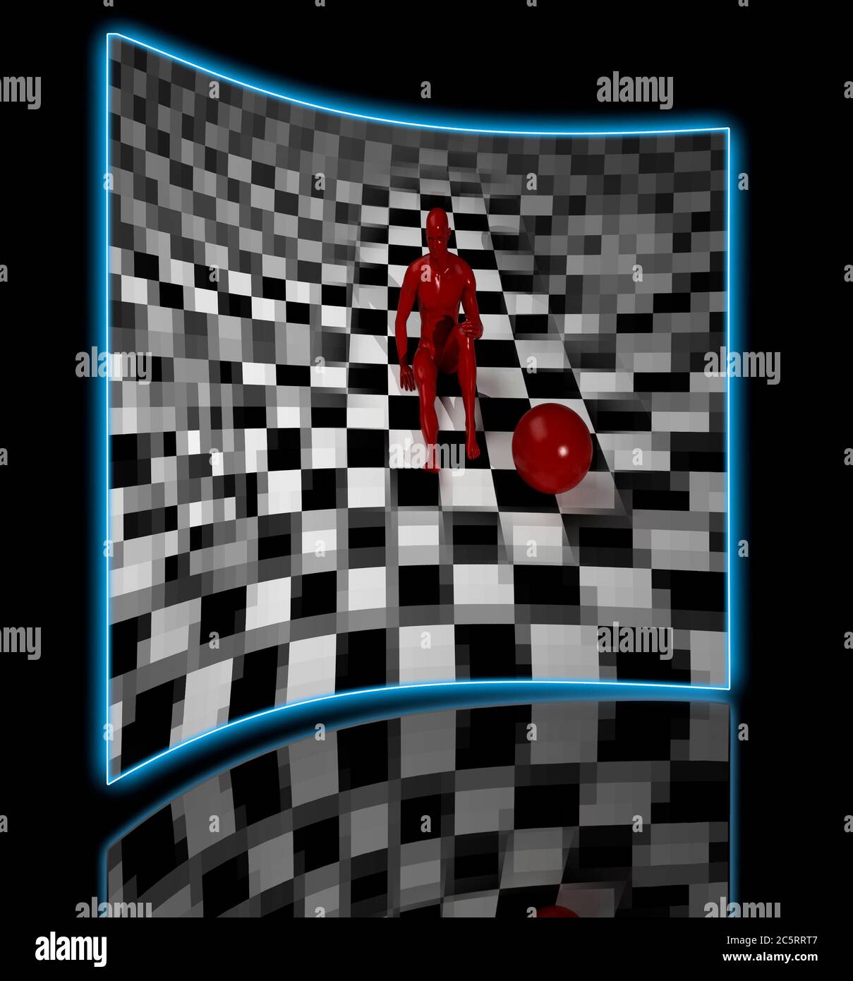 Checkered composition with man end ball made in 3d Stock Photo - Alamy