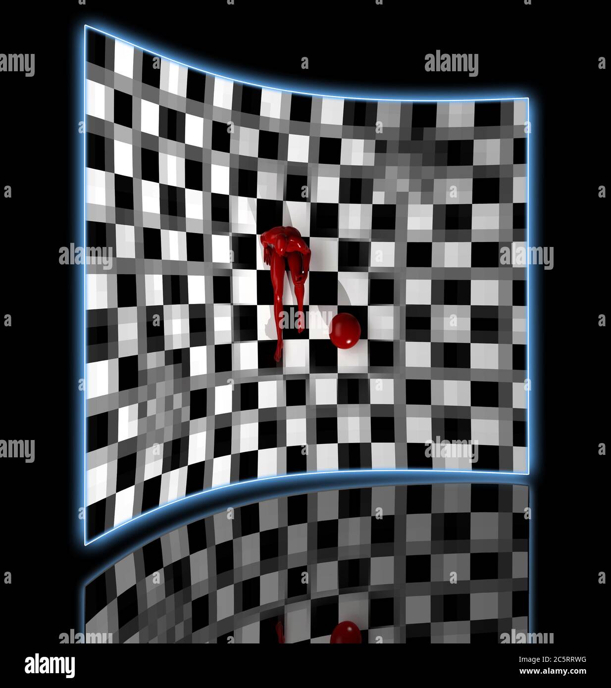 Checkered composition with man end ball made in 3d Stock Photo - Alamy
