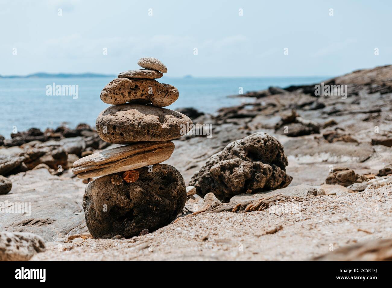 Stone stack on the beach Stock Photo - Alamy