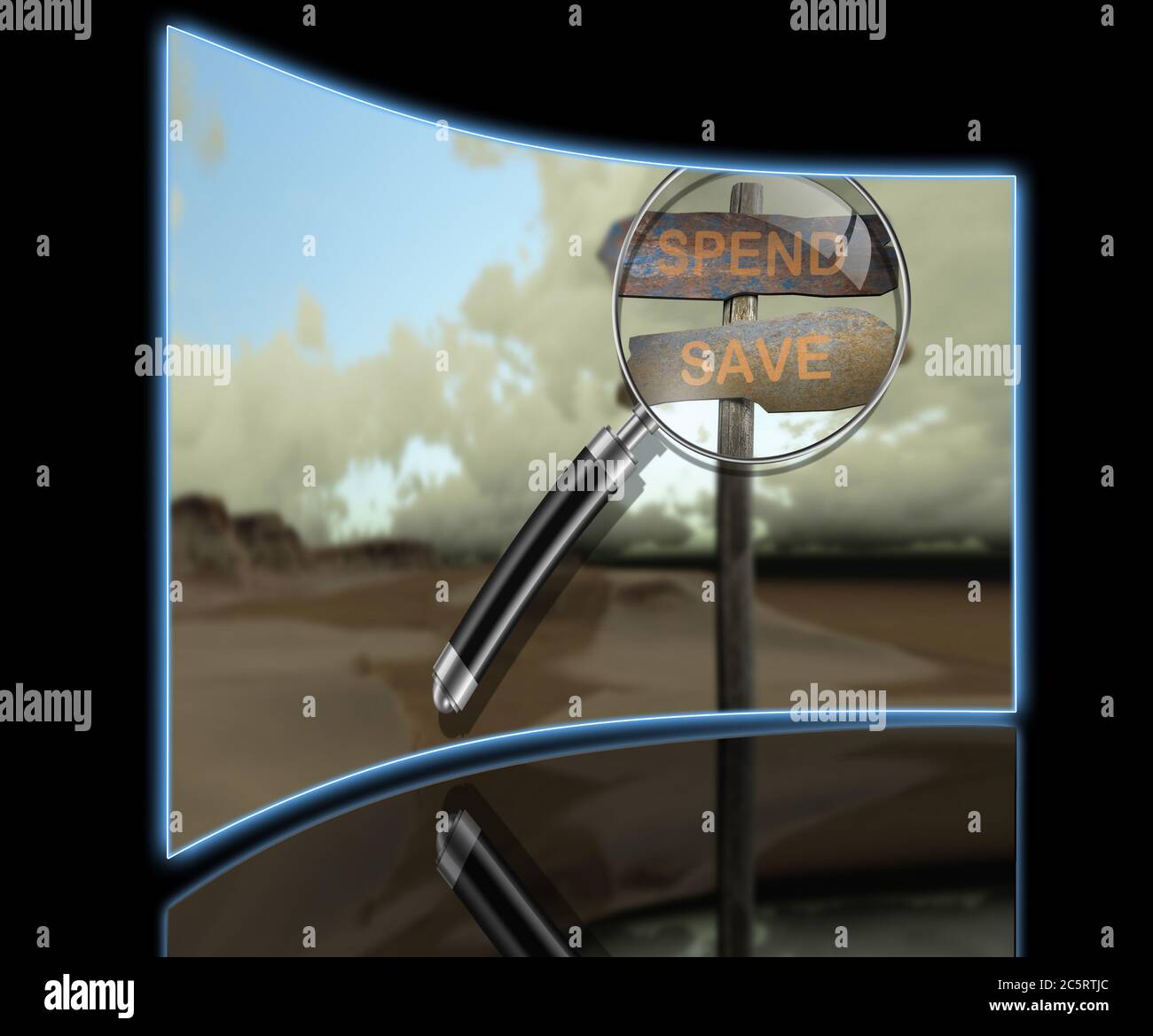 sign direction spend - save made in 3d software Stock Photo - Alamy
