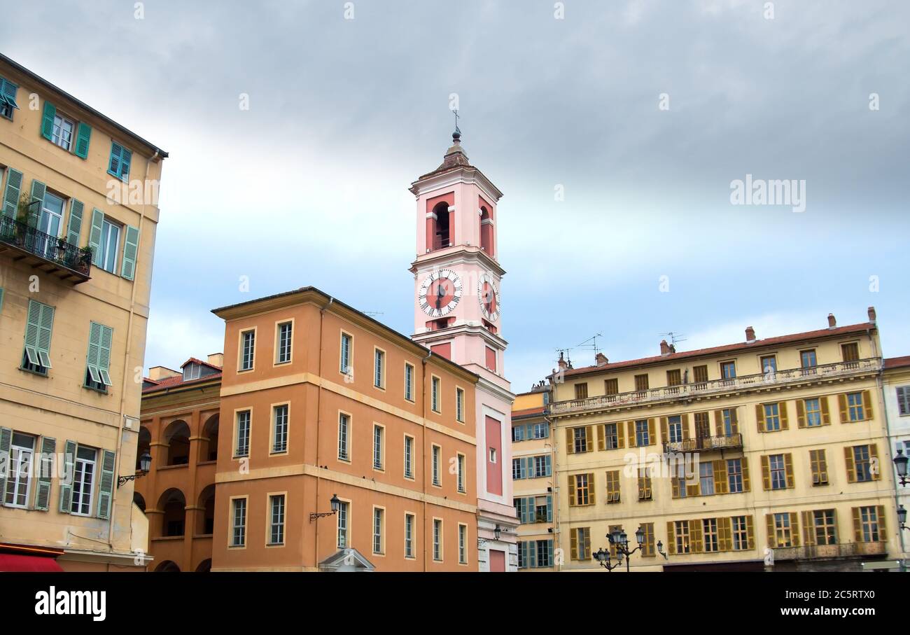 Clock tower of Rusca Palace in Nice France Stock Photo - Alamy