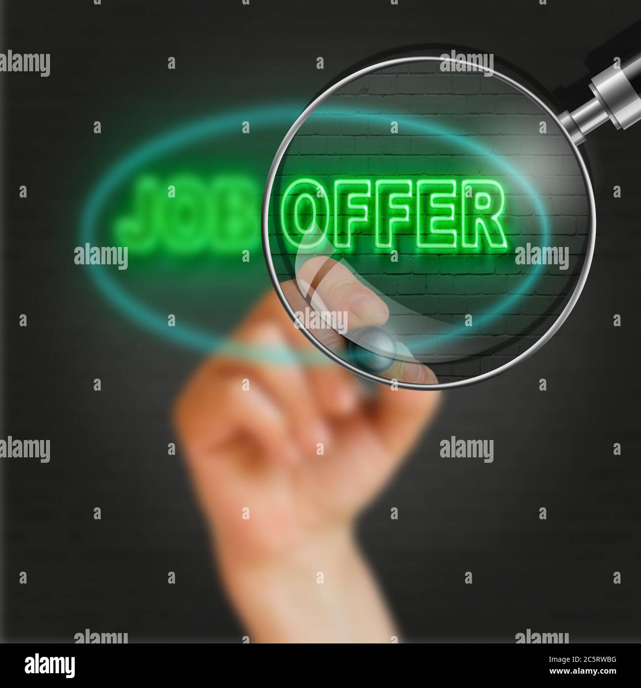 writing word job offer with marker on wall background made in 2d ...