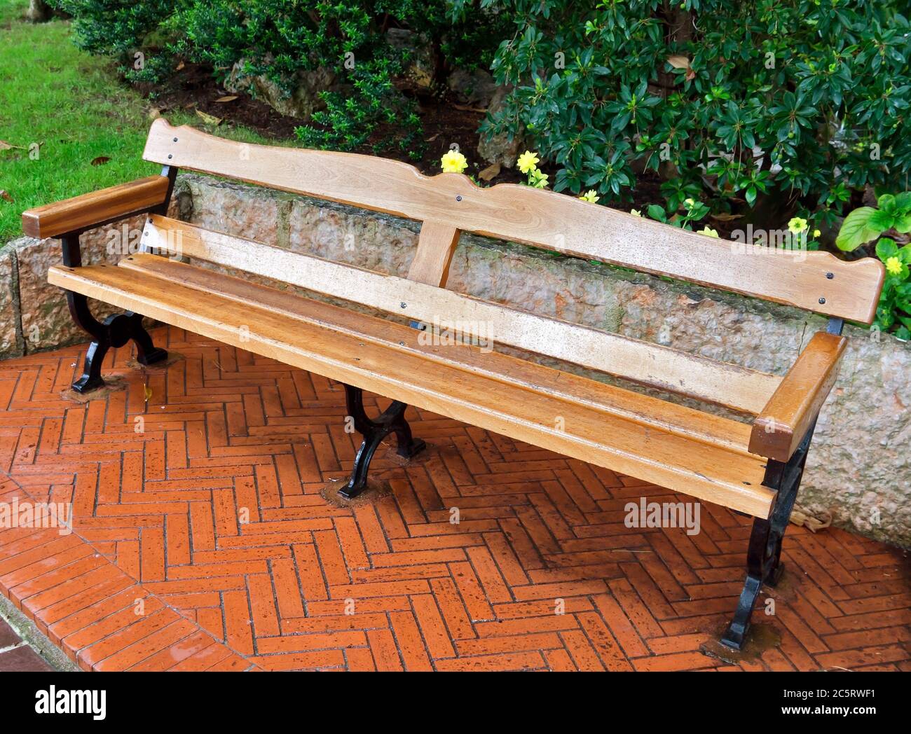 Wooden bench in the park, Monte Carlo, Monaco Stock Photo - Alamy