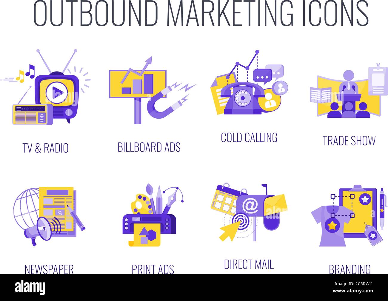 Outbound Infographics Marketing Icons. Flat vector illustration Stock ...