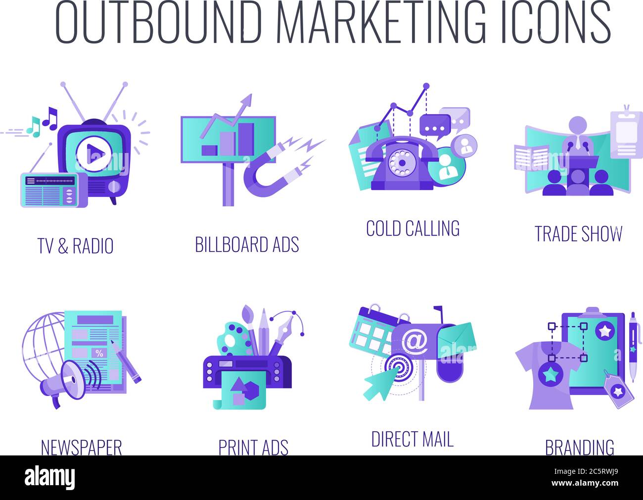 Outbound Infographics Marketing Icons. Flat vector illustration Stock ...