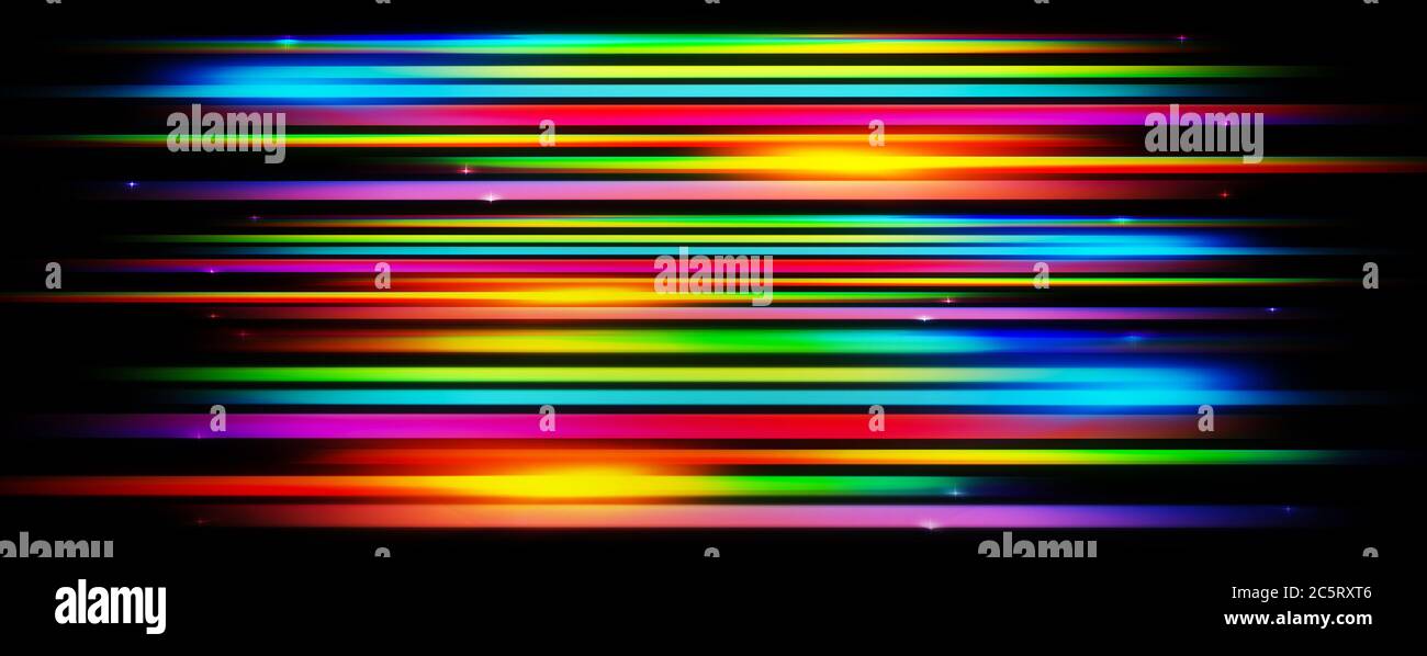 Panomaric glowing blurred light stripes in motion over on abstract ...