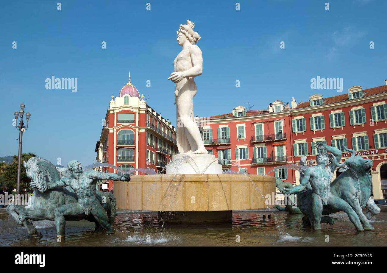 NICE, FRANCE - MAY 2: Fountain Soleil on Place Massena on May 2, 2013 ...