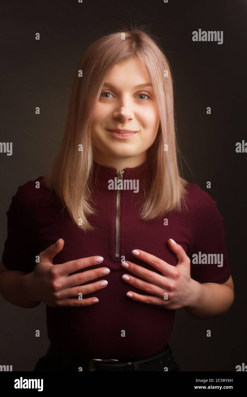 Girl dark hair chest hi-res stock photography and images - Alamy