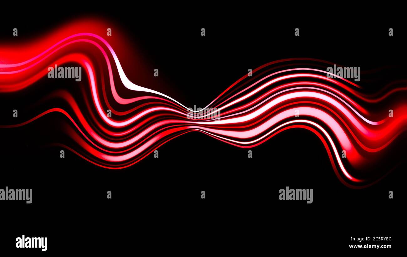 Glowing blurred light red stripes in motion over on background. Wave ...