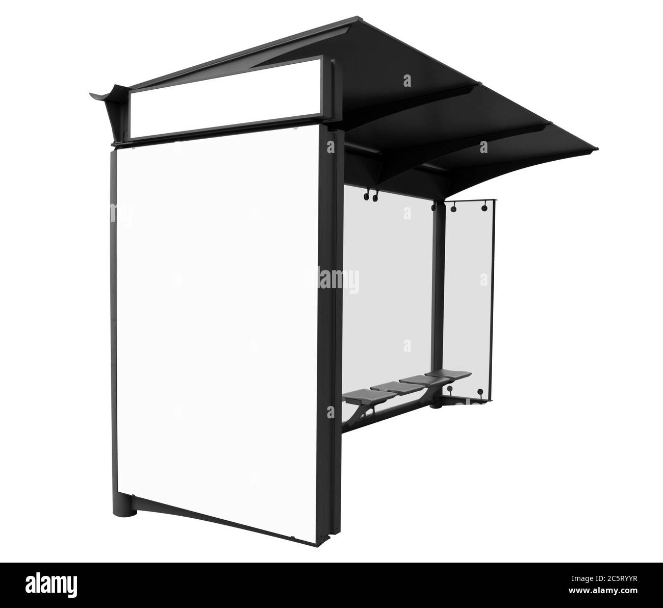Bus stop with blank banners isolated on white background. Clipping Path ...