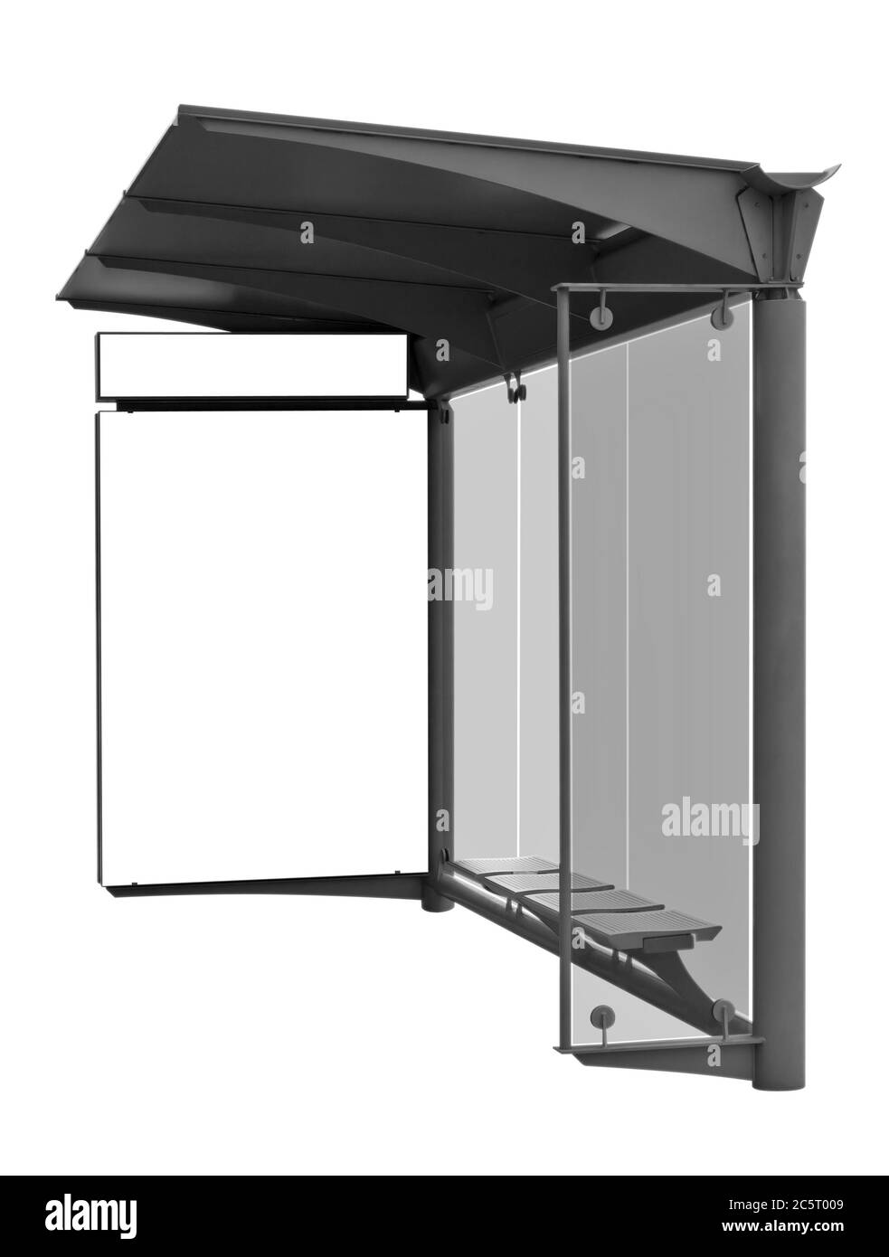 Bus stop with blank banners isolated on white background. Clipping Path ...