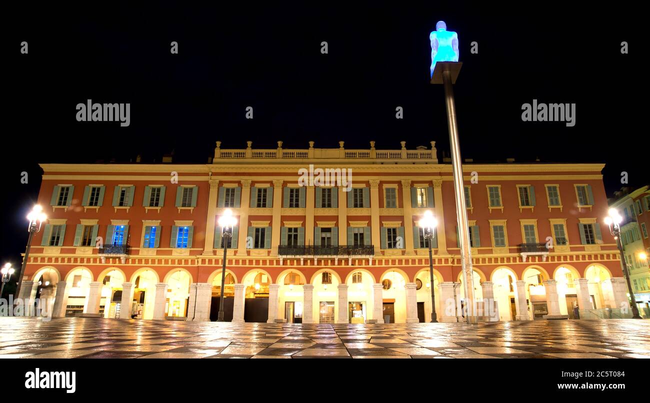 The Plaza Massena Square at night in Nice, France Stock Photo - Alamy