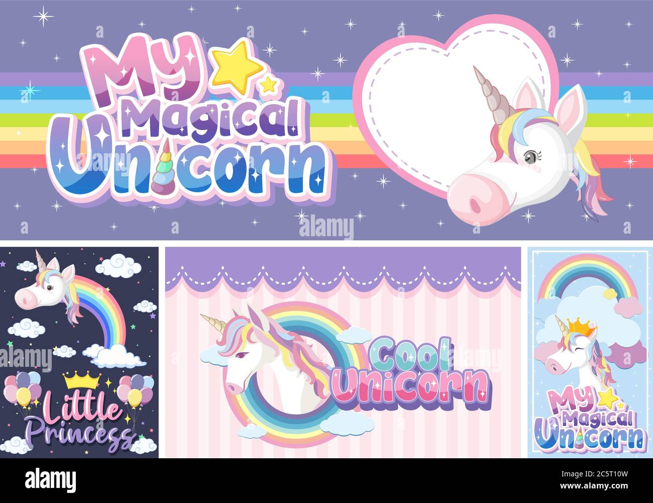 Cute unicorn banner on pastel background color illustration Stock ...