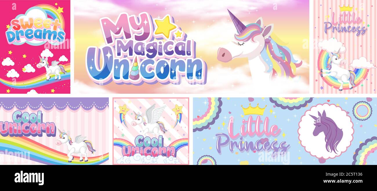Cute unicorn banner on pastel background color illustration Stock ...