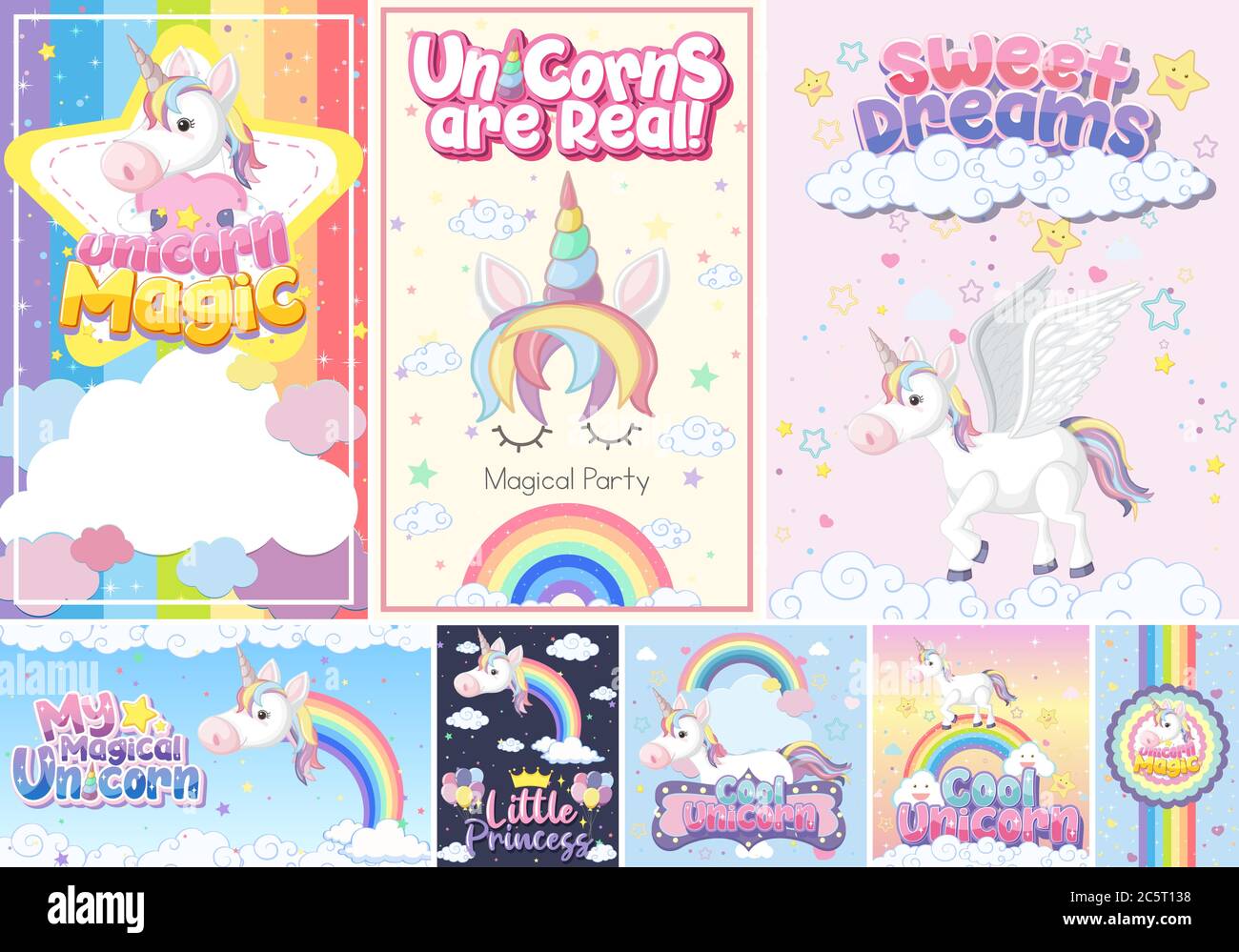 Cute unicorn banner on pastel background color illustration Stock ...