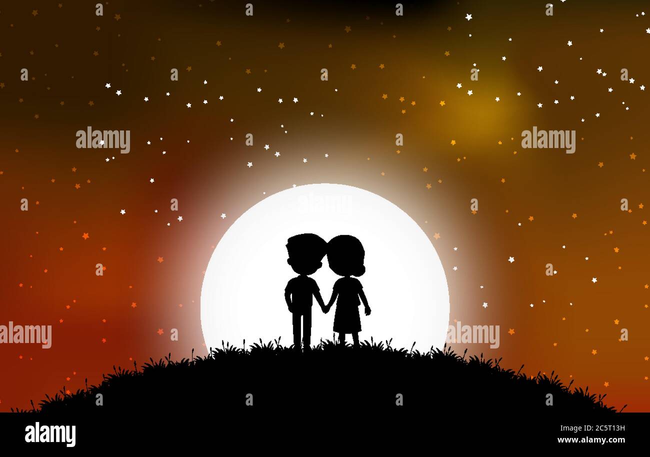 Couple at the top of the mountain shadow illustration Stock Vector ...