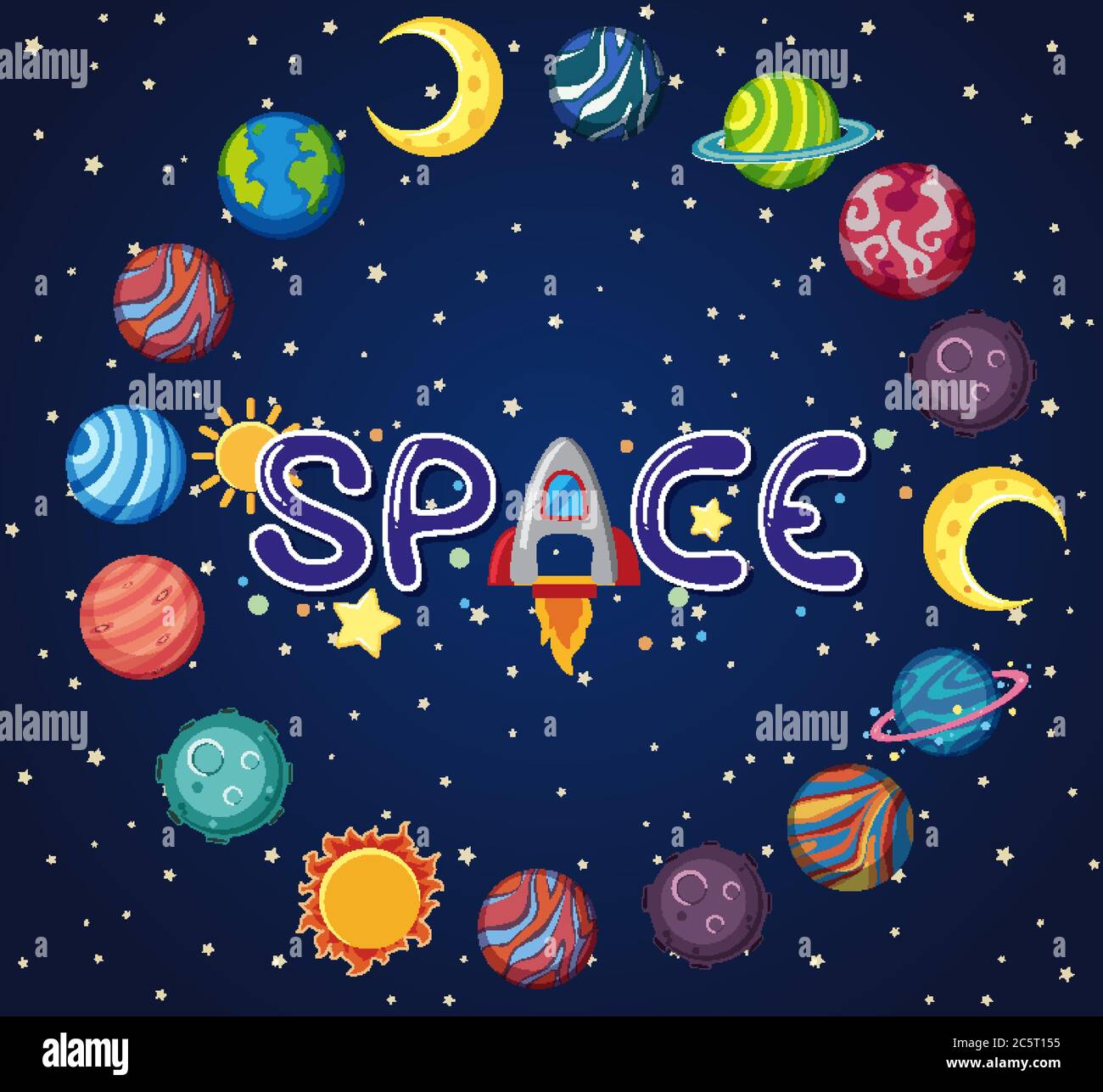Space logo with many planets in circle shape illustration Stock Vector ...