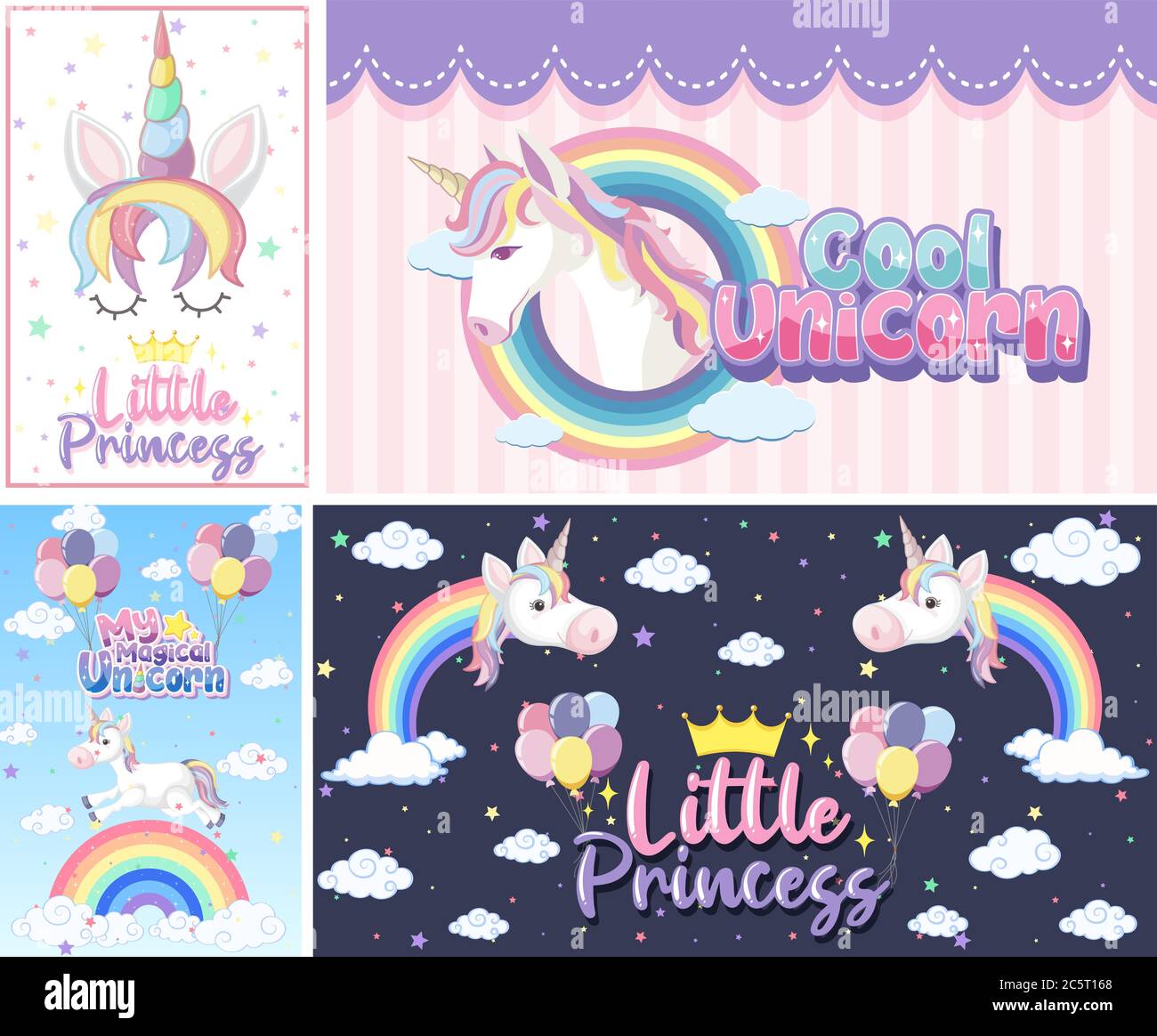 Cute unicorn banner on pastel background color illustration Stock ...