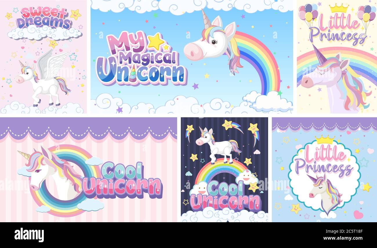 Cute unicorn banner on pastel background color illustration Stock ...