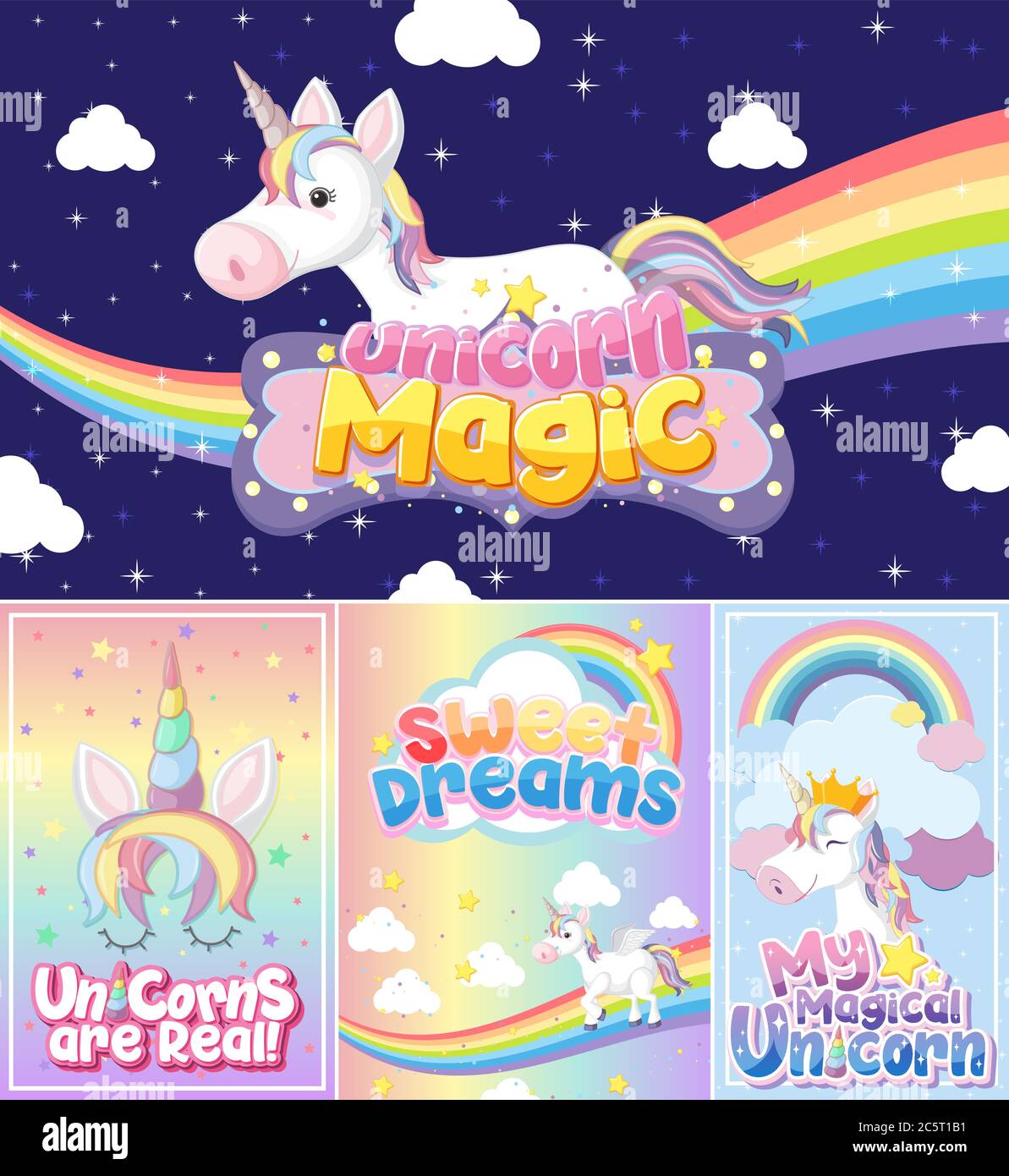 Cute unicorn banner on pastel background color illustration Stock ...