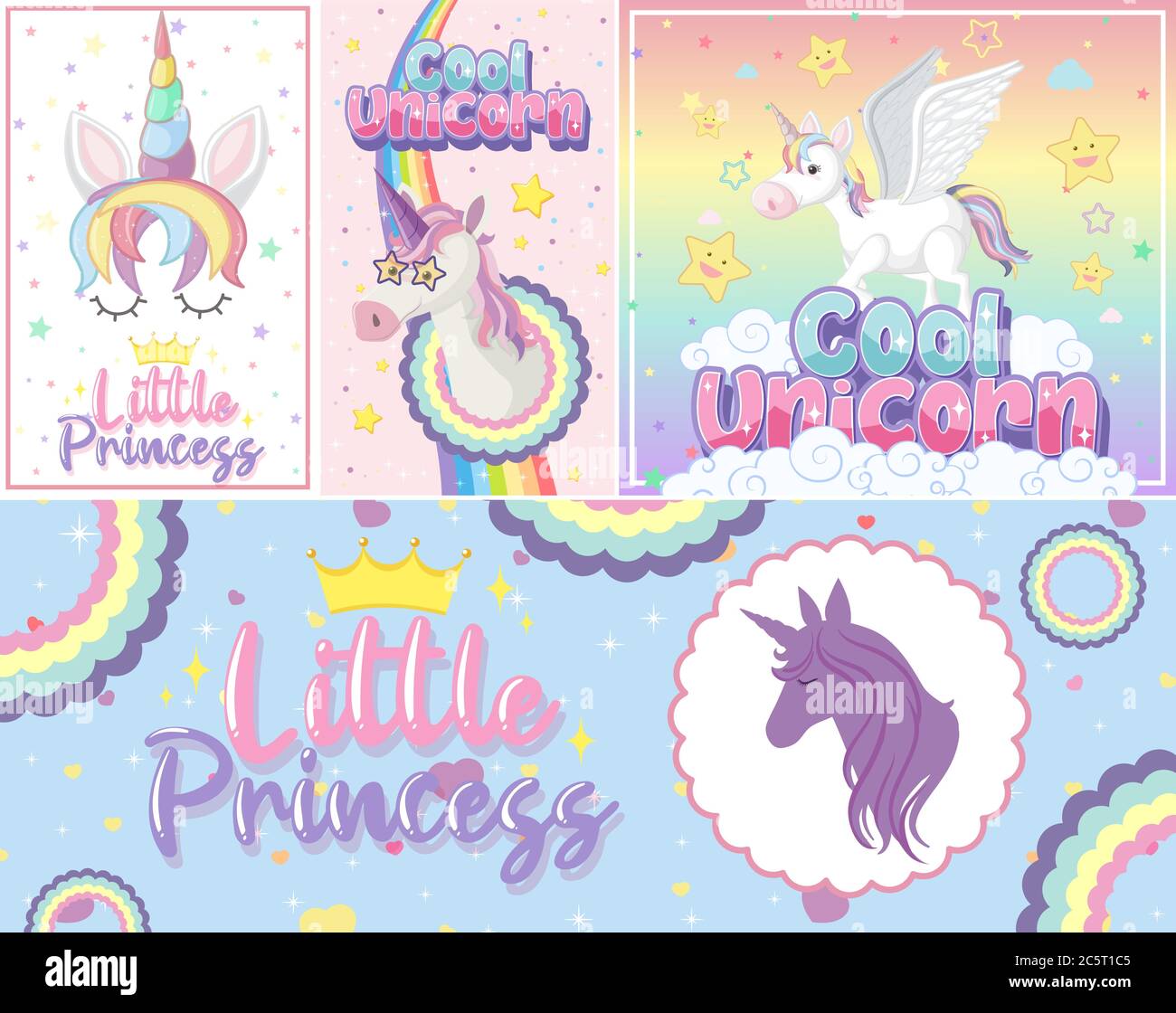 Cute unicorn banner on pastel background color illustration Stock ...