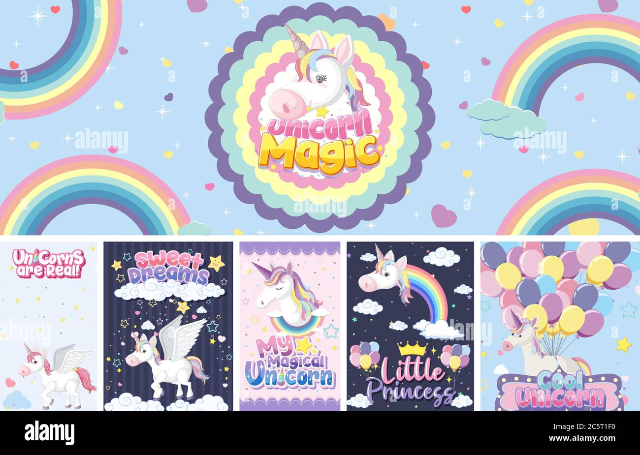 Cute unicorn banner on pastel background color illustration Stock ...
