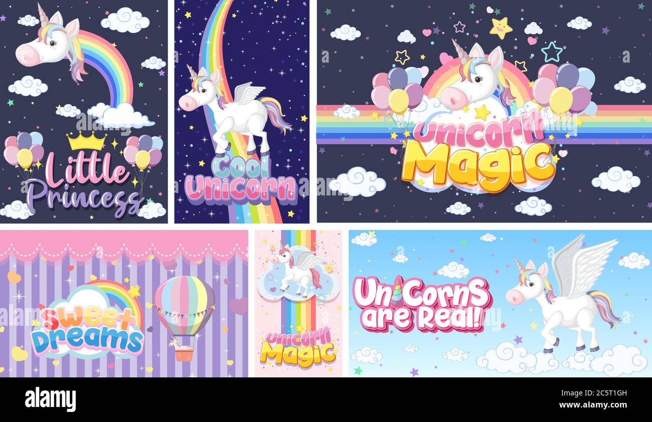 Cute unicorn banner on pastel background color illustration Stock ...