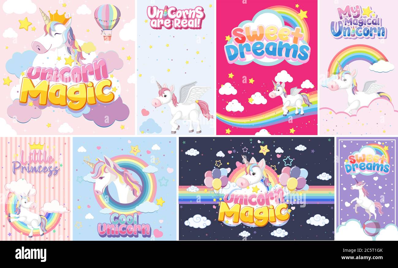 Cute unicorn banner on pastel background color illustration Stock ...