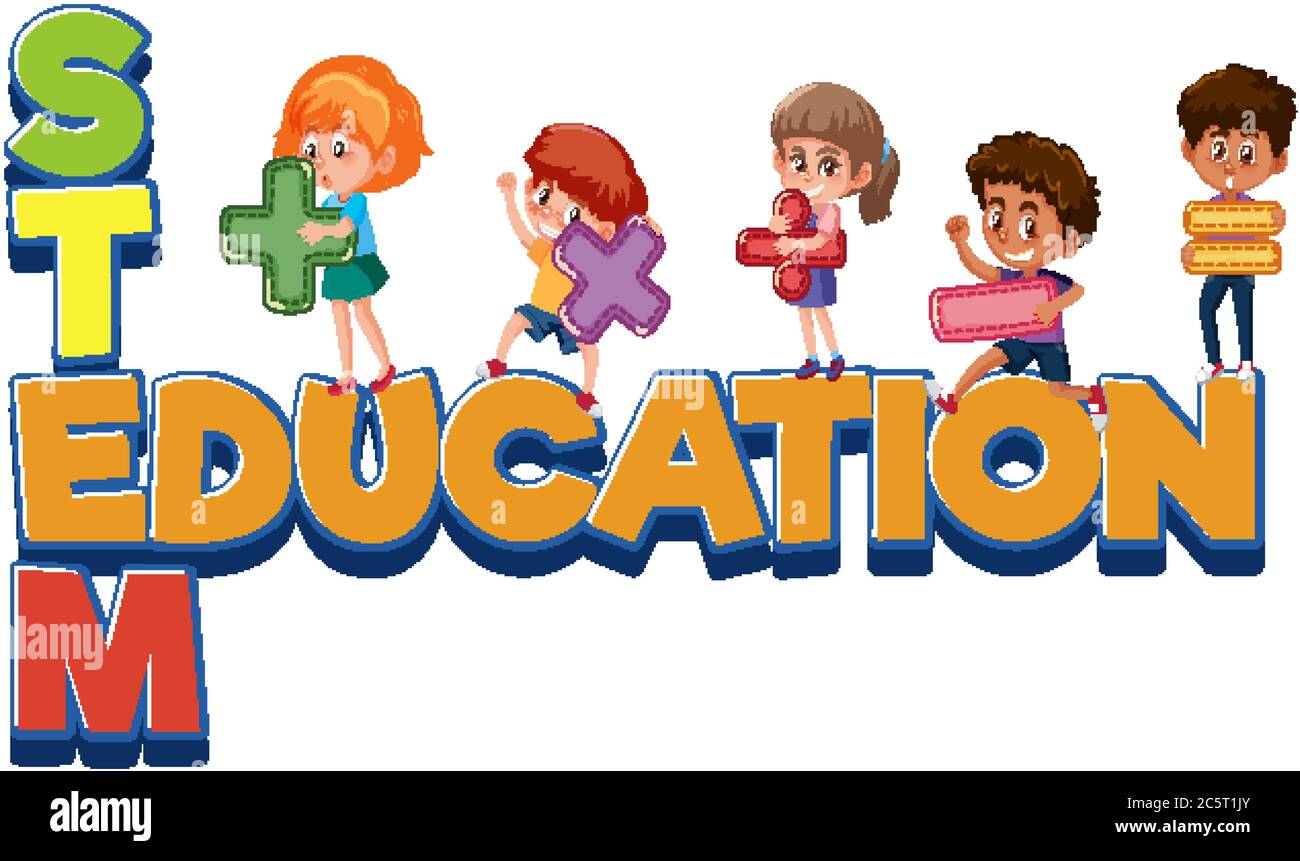 Stem education logo with four kids isolated illustration Stock Vector ...